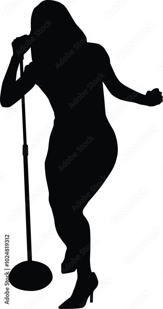 Female singer silhouette illustration. Women sing pose full body in ...