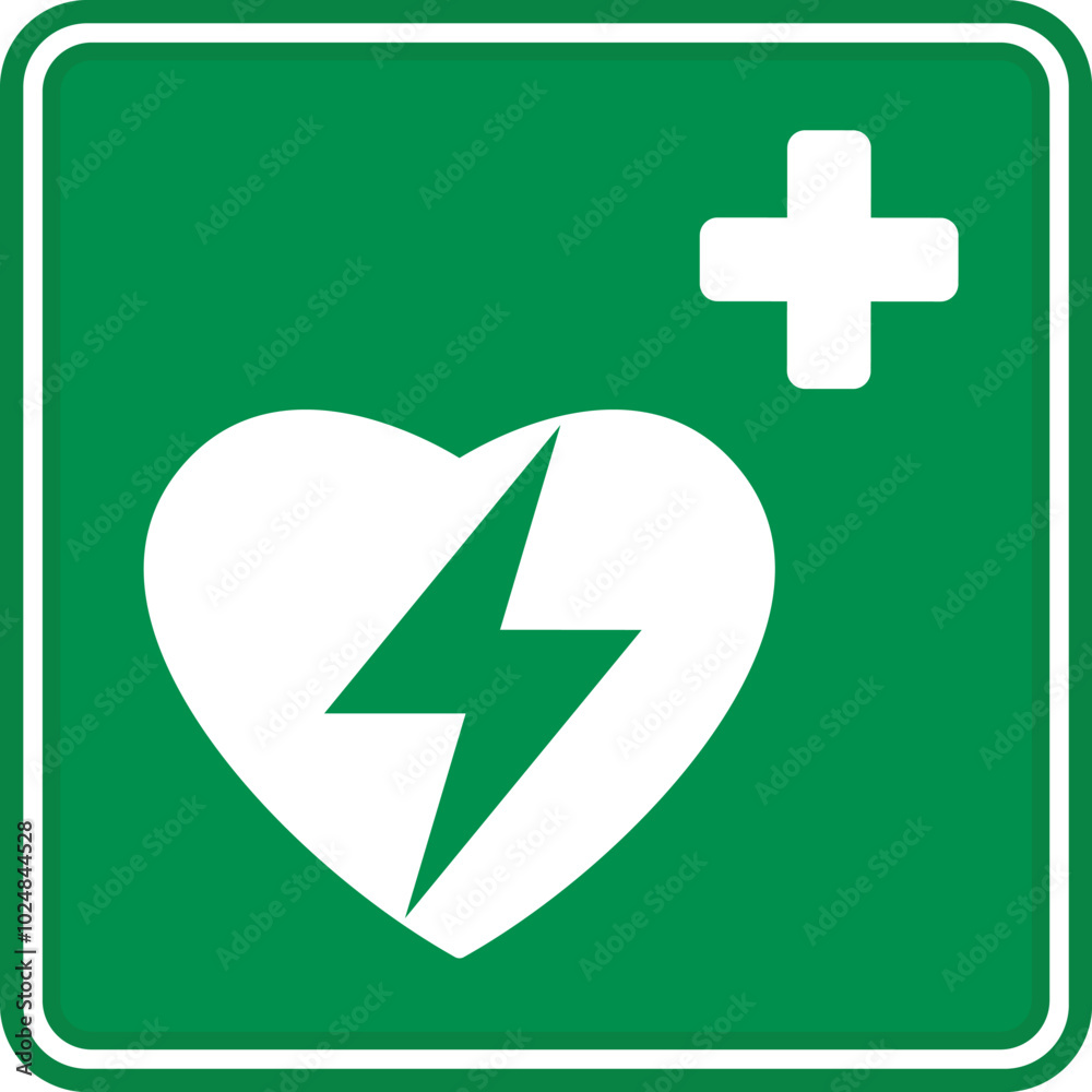 Green Sign Defibrillator. Vector Icon. First Aid Sign. Automatic ...