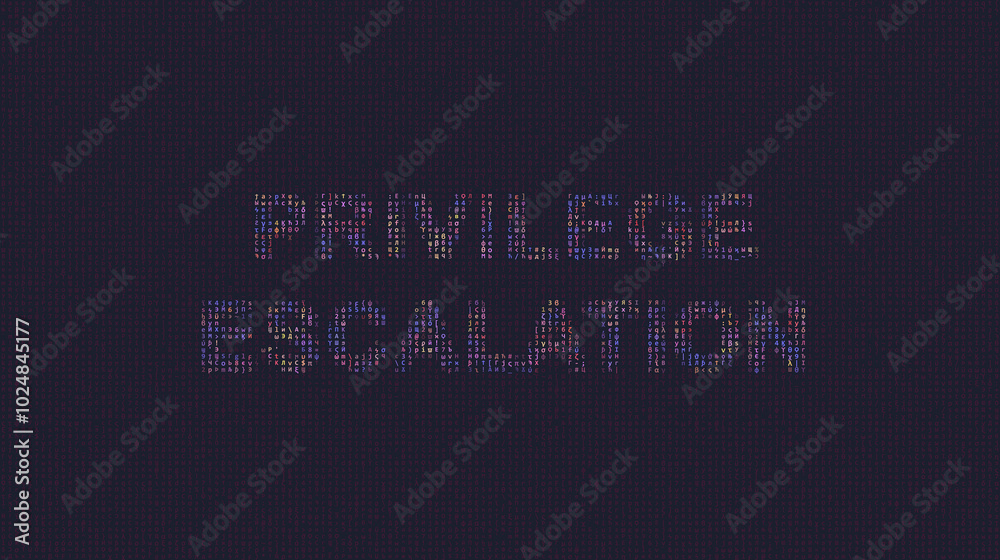 Cybersecurity concept privilege escalation on foreground screen, ASCII style in a code ...