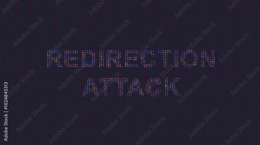 Cybersecurity concept redirection attack on foreground screen, ASCII style in a code development ...