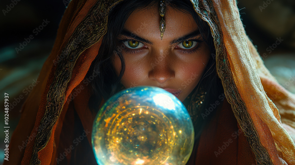 Mystical Fortune Teller Gaze with Glowing Orb at Night in Enchanted ...