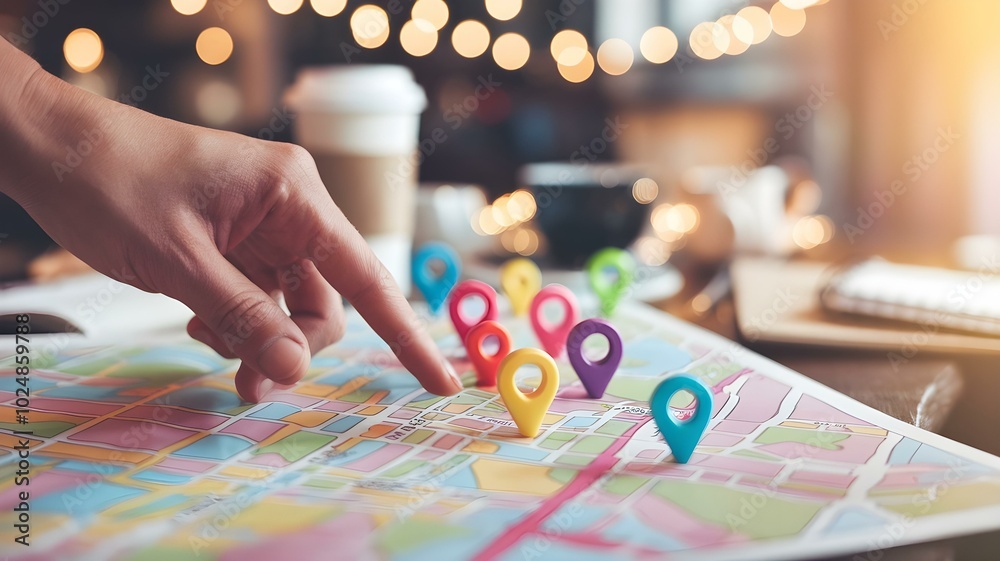 Exploring New Destinations: A Close-Up of a Hand Pointing at Colorful ...