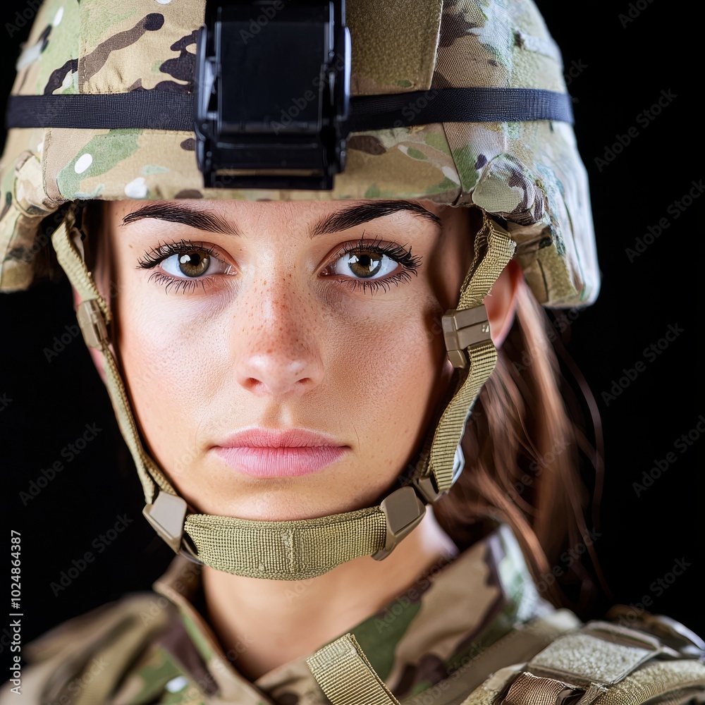 An image of a US Army female soldier wearing her ACU military combat ...