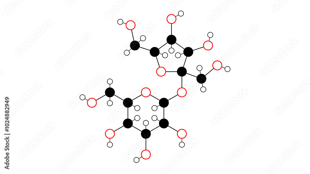 sucrose molecule, structural chemical formula, ball-and-stick model ...