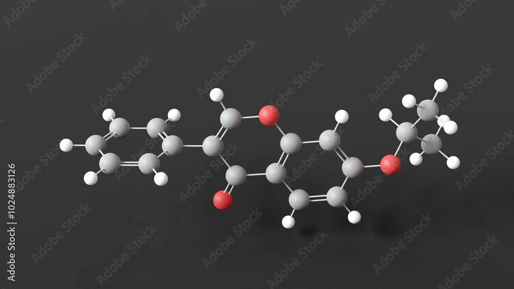 ipriflavone molecule 3d, molecular structure, ball and stick model ...