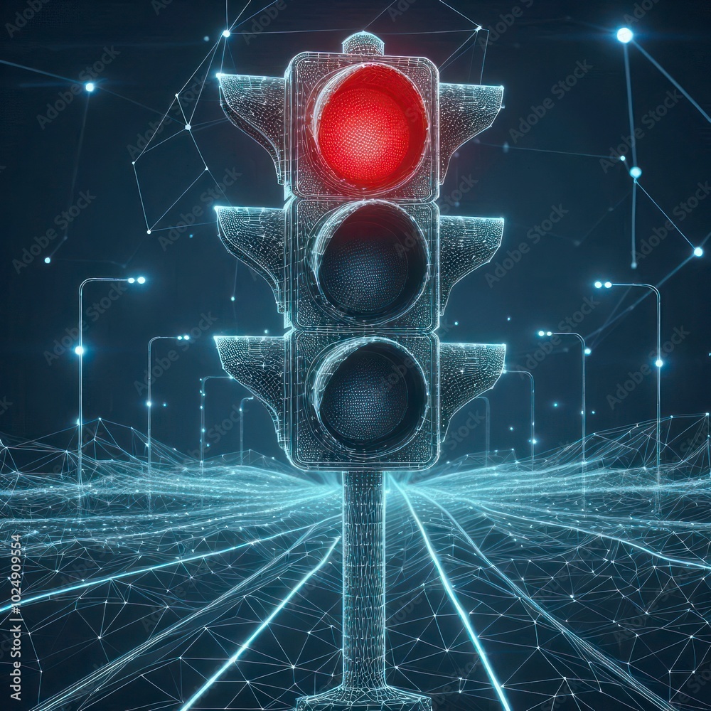 Get ready , traffic light low poly wireframe banner template. 3D get ...