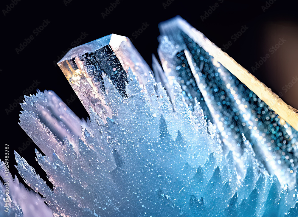 Foto de Stock Cristales translúcidos azulados con textura escarchada y ...