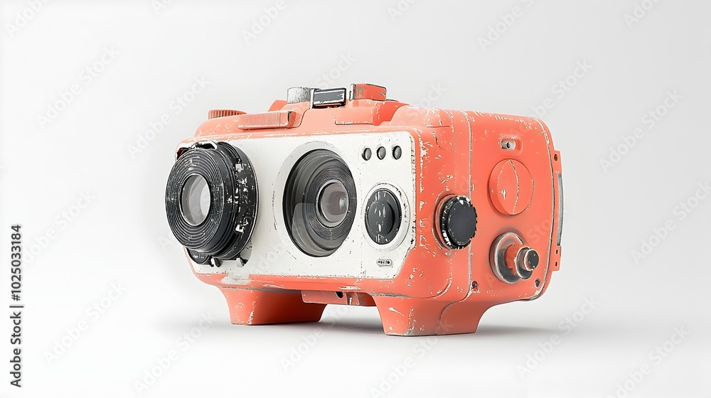 Side View of a Vintage 3D Viewfinder Device with Film Reel Inserted and ...