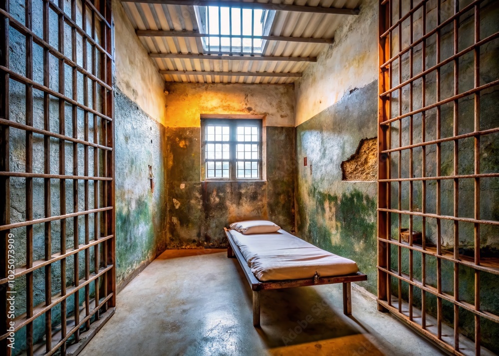 Captivating View of a Prison Jail Cell with Rusty Bars and Concrete ...
