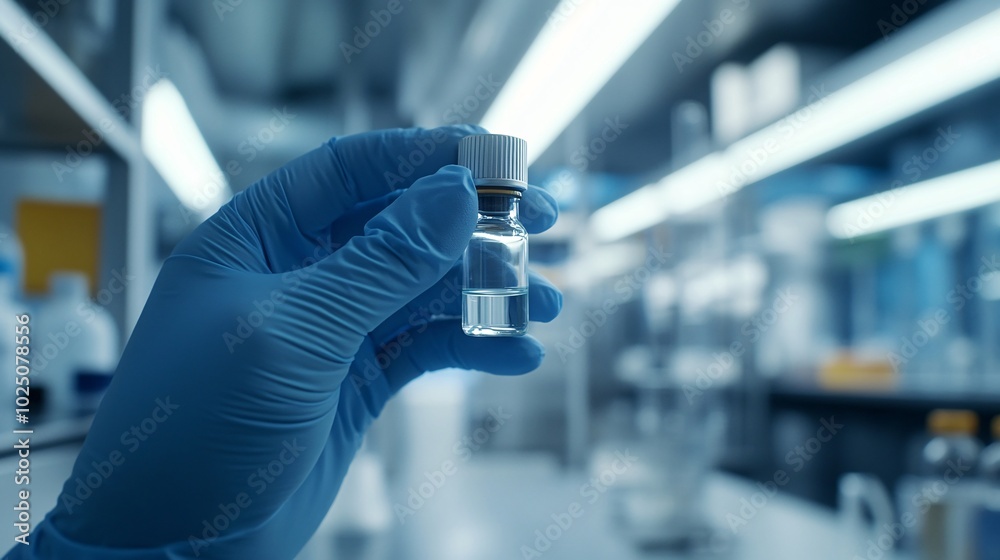 Lab technician holding a vial of bioengineered enzymes in a modern high ...