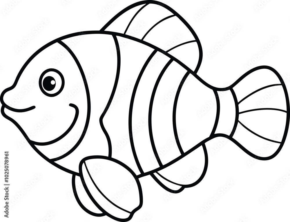Vector illustration of a clownfish outline coloring page for kids ...