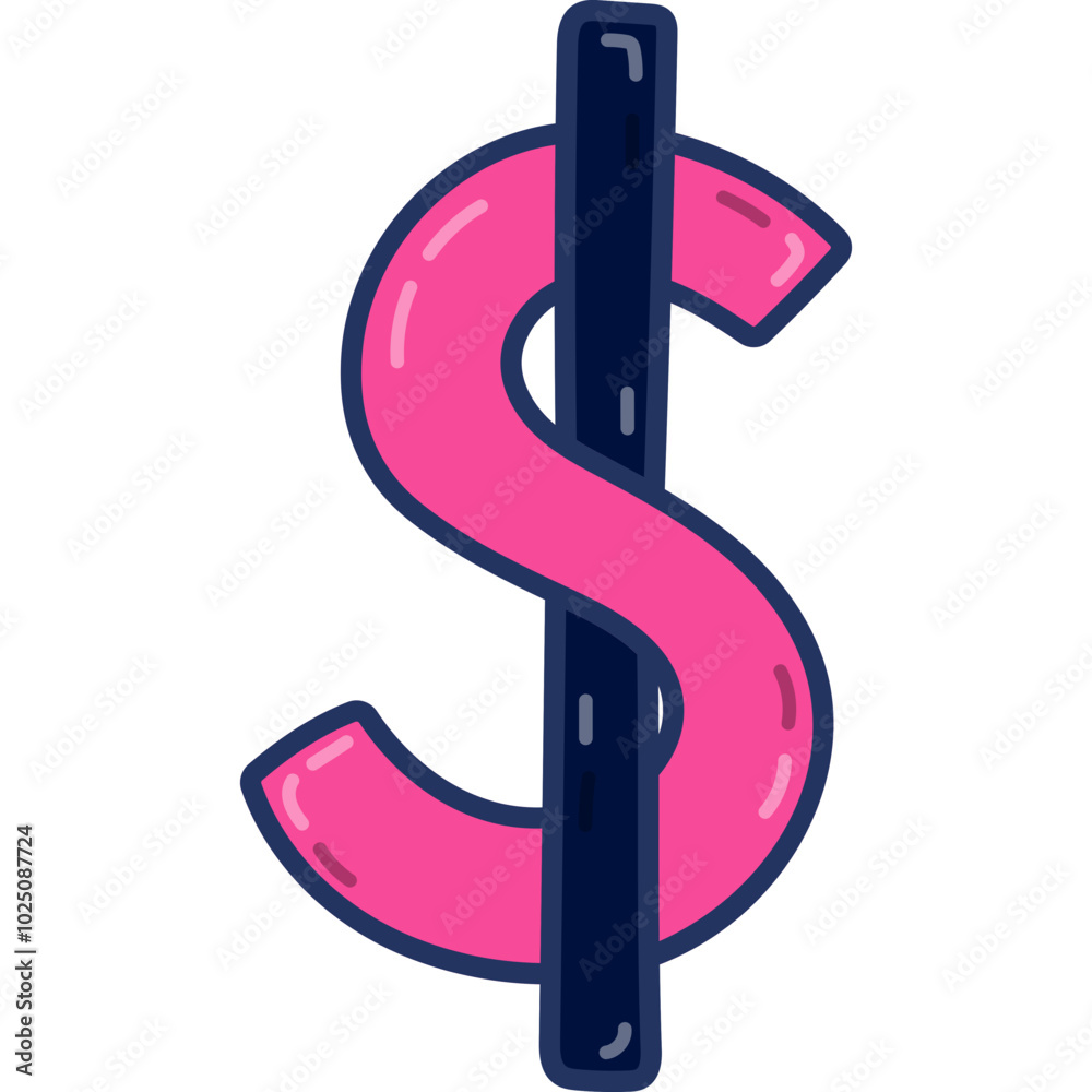 Cute cartoon doodle of dollar sign with outline. Currency symbol of USA ...