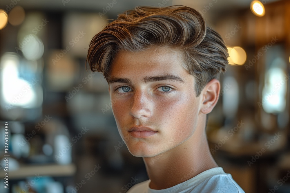 Man with a short haircut and a tan complexion. young guy, with a slick ...