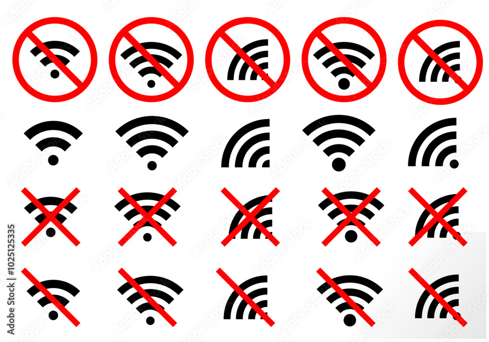 Vector de Stock no wifi or no internet sign collection. silhouette ...