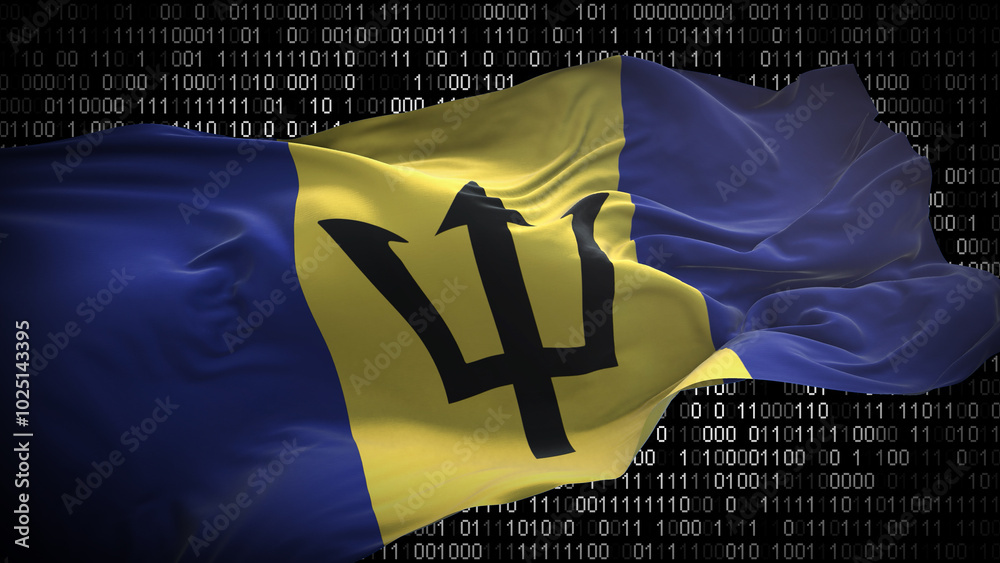 Binary code on flag of Barbados. Program source code or Hacker concept ... Binary code on flag of Barbados. Program source code or Hacker concept ...