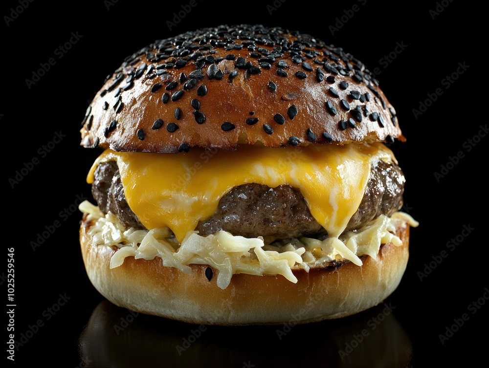 beef burger with coleslaw, melted yellow cheddar on top of beef patty ...