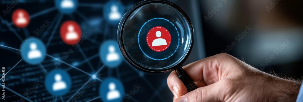 Hand Holding a Magnifying Glass Over Social Media Icons with User ...