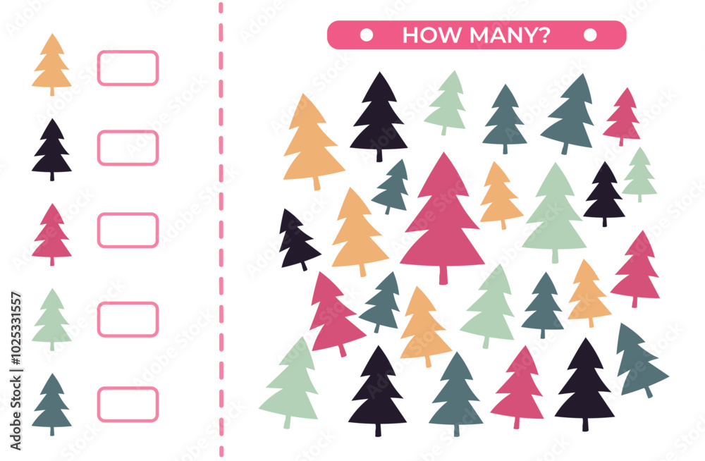 Vector counting game for kids. How many christmas tree? Learning ...