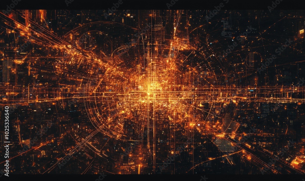 Heatmap of a city's transportation system, with warm colors ...