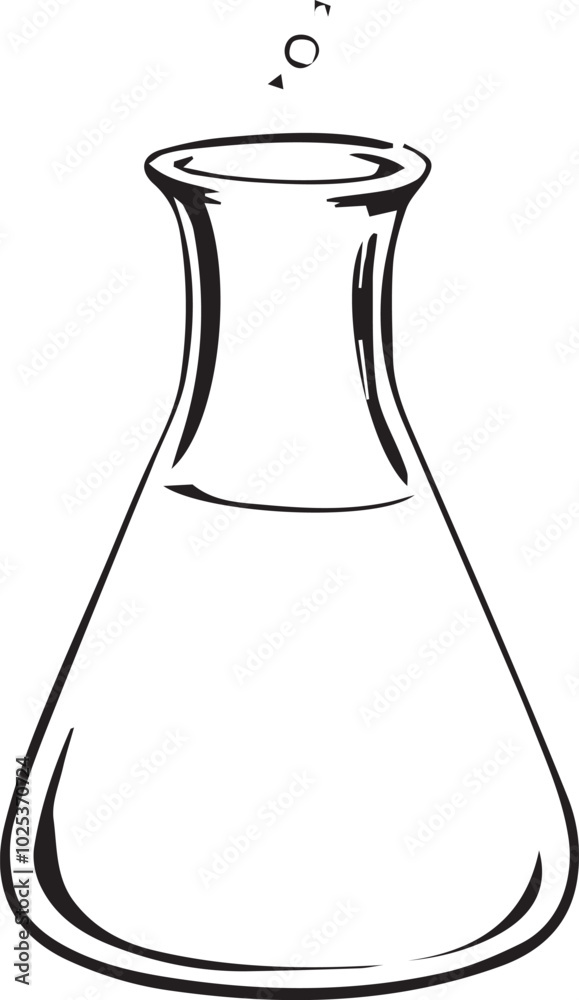 black and white line drawing of a clear glass beaker with a round shape ...