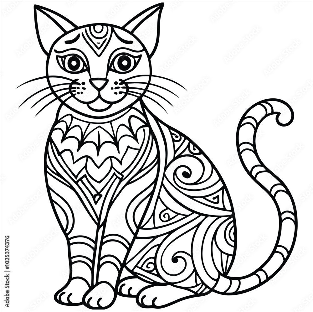 Cat Animal Mandala Coloring page for Kids and Book Vector Design Stock ...