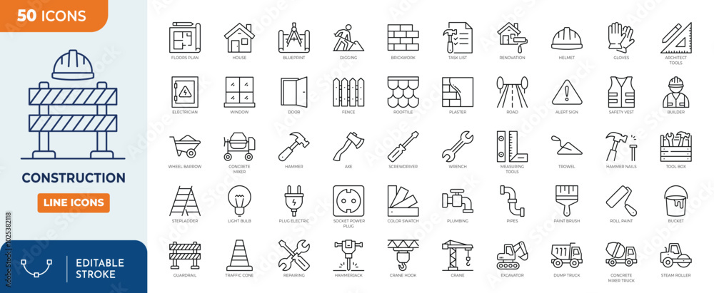 Vetor Construction line editable icon set. do Stock | Adobe Stock Vetor Construction line editable icon set. do Stock | Adobe Stock