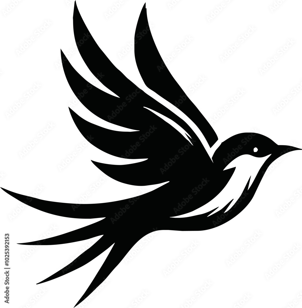 Black vector artwork illustration of a flying robin bird silhouette ...