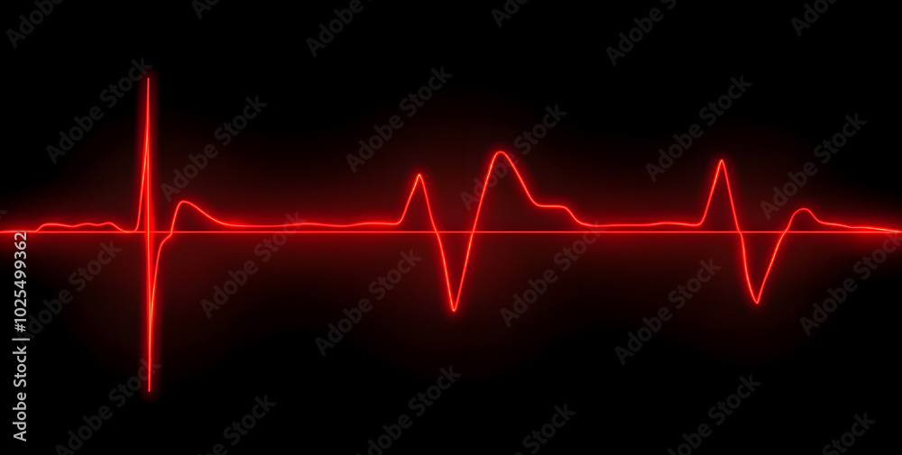 Heart beat line in red like a neon, EKG heart beat line, vector ...