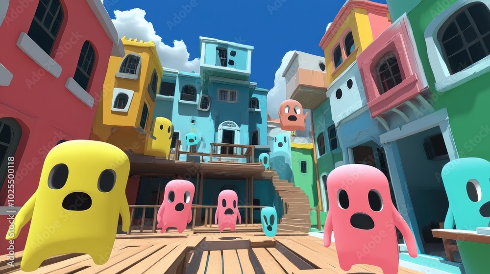 3D animated monsters playing a game of tag in a haunted house full of ...