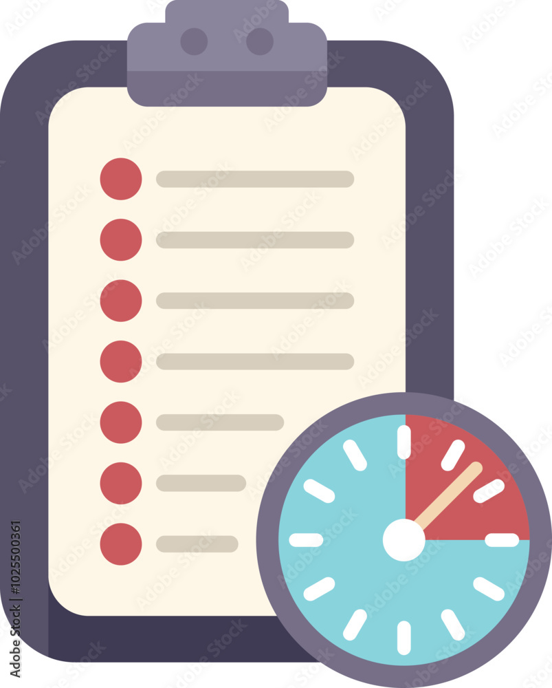 Time management concept clipboard with checklist and clock speedometer ...