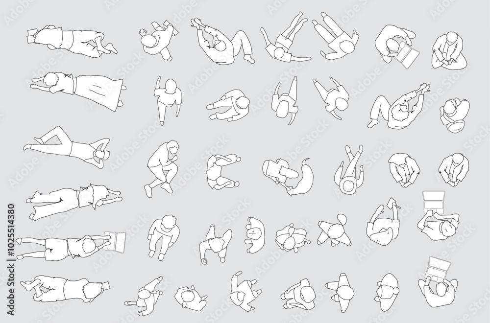 Architectural Drawings, people plan vector in park out door ...