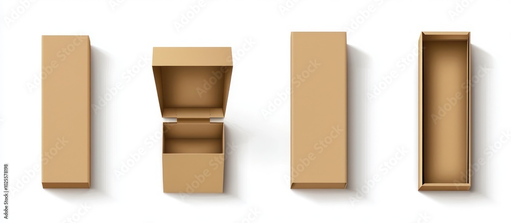 Foto de Stock Vector illustration of tall rectangular box mockups with open and closed lids ...