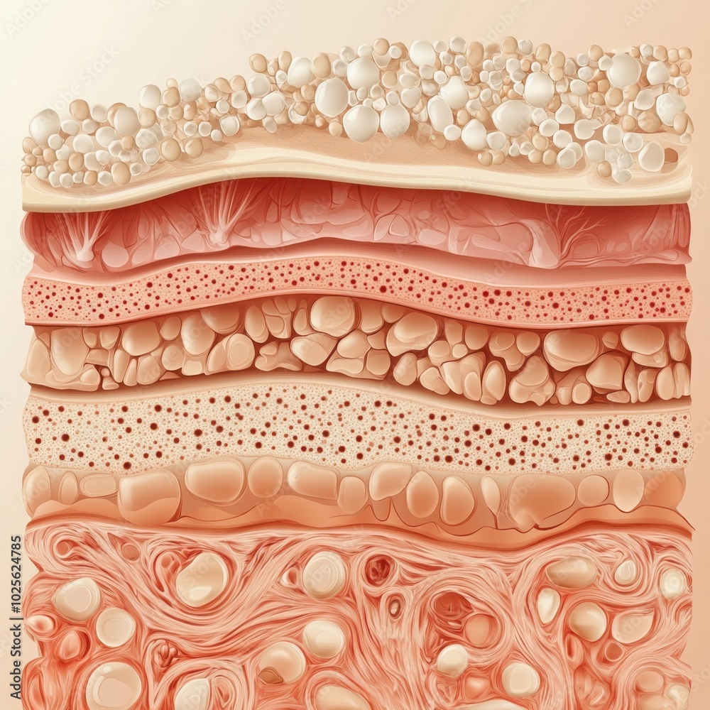 Ilustración de Stock Human skin layers cross-section dermatology chart ...