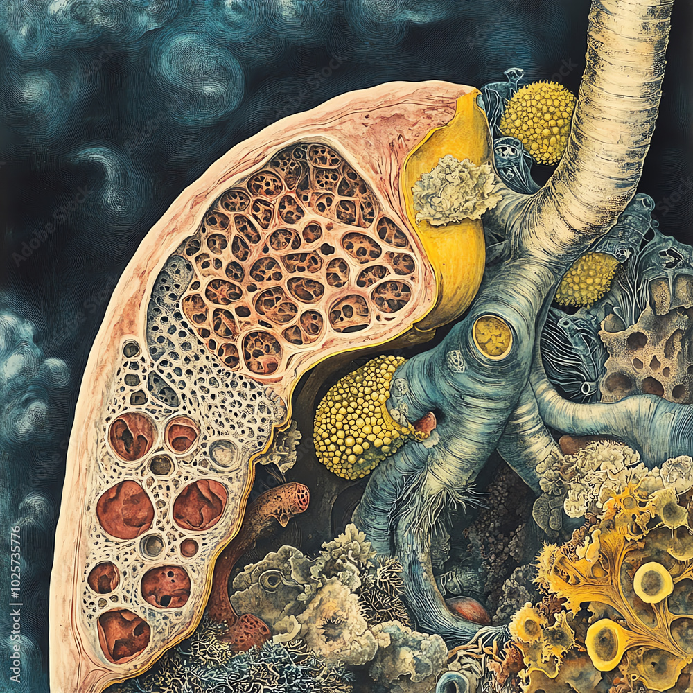 A cross-section of the alveoli in the lungs, showing gas exchange ...