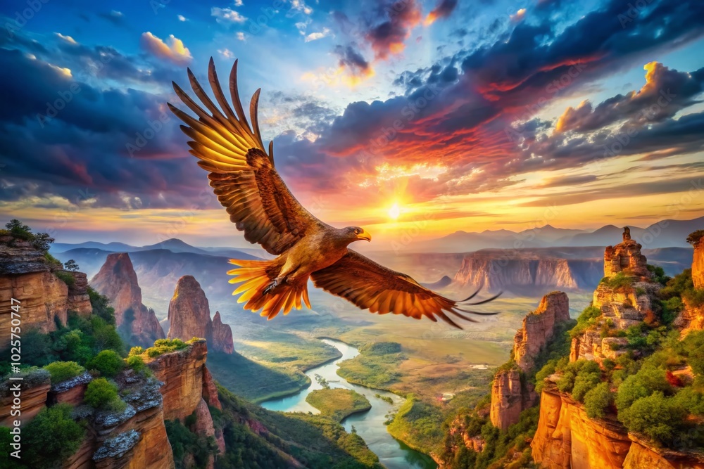 Majestic Roc in Flight Over Ancient Landscapes, Symbolizing Power and ...