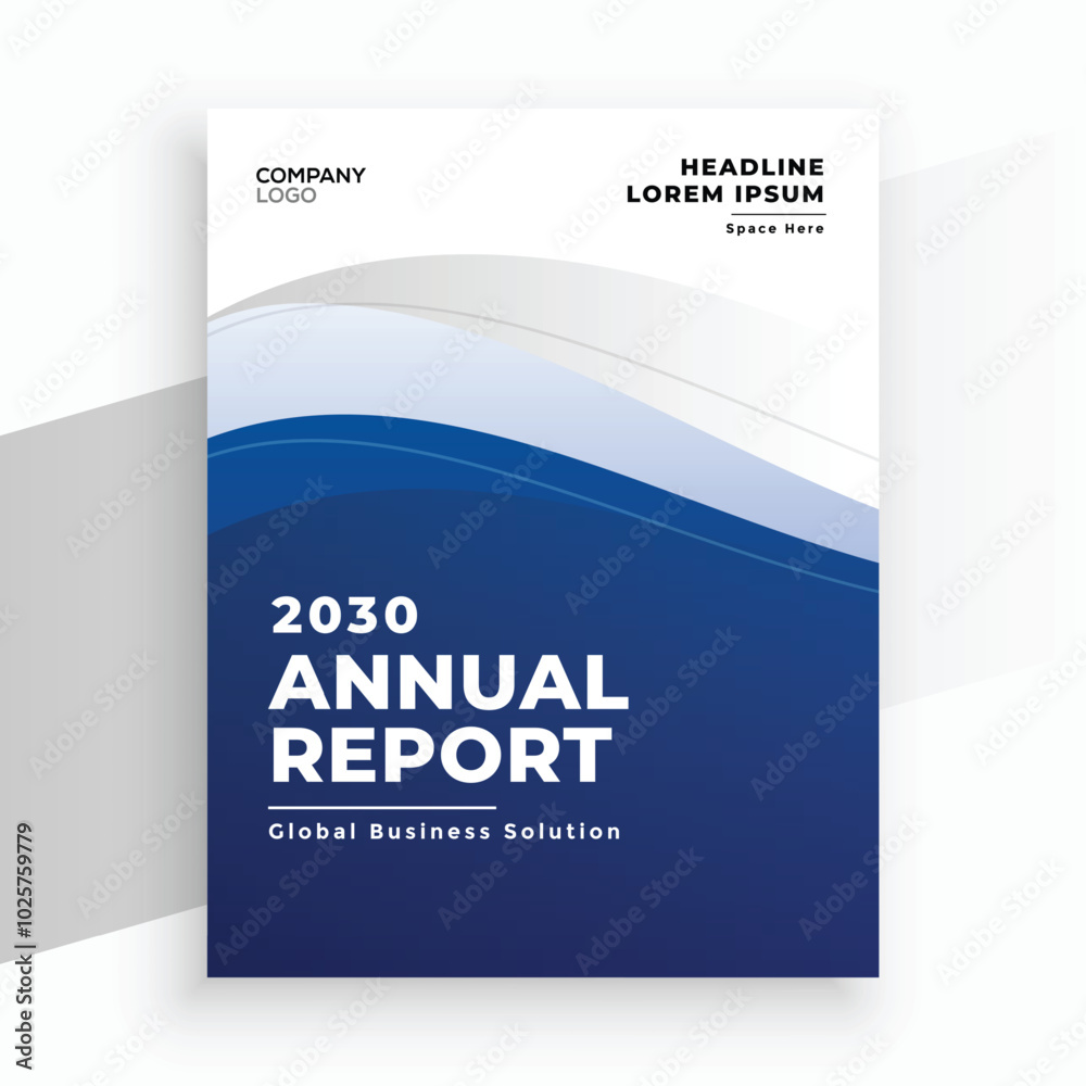 Abstract curve shape on blue and white color background - A4 size book ...