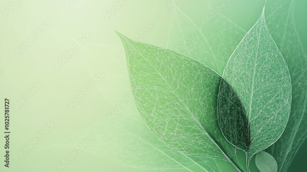 A stylized leaf with geometric shapes and soft gradients in green ...