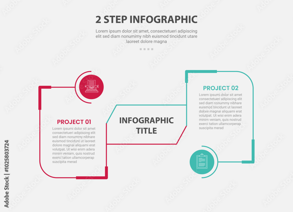 2 points template infographic outline style with 2 point stage or step ...