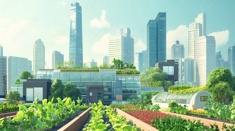 A smart city promoting urban agriculture and food security, featuring ...