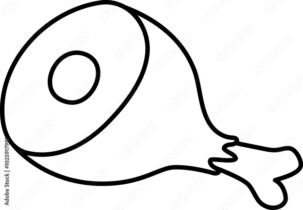 Vector black and white ham leg icon. Line cartoon meat illustration ...