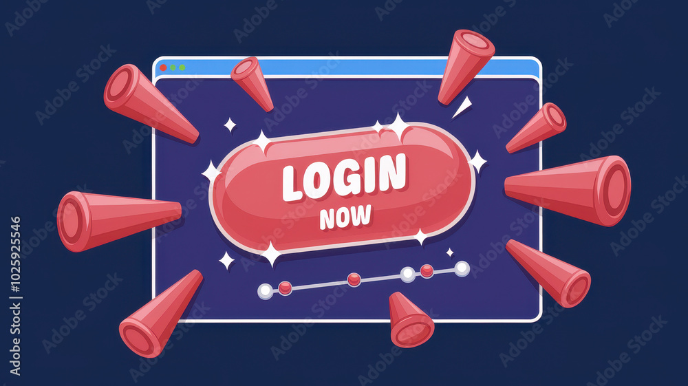 Login now button with exaggerated design and alert symbols Stock ...