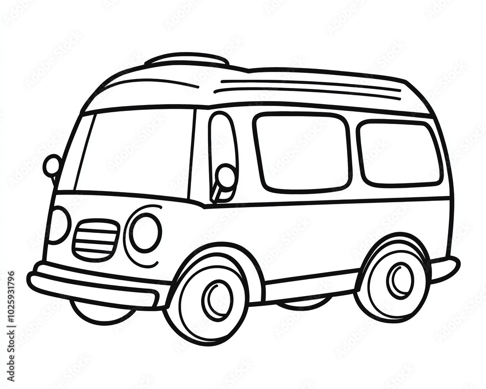 coloring book Black and White Cartoon Illustration of a Vintage Van ...