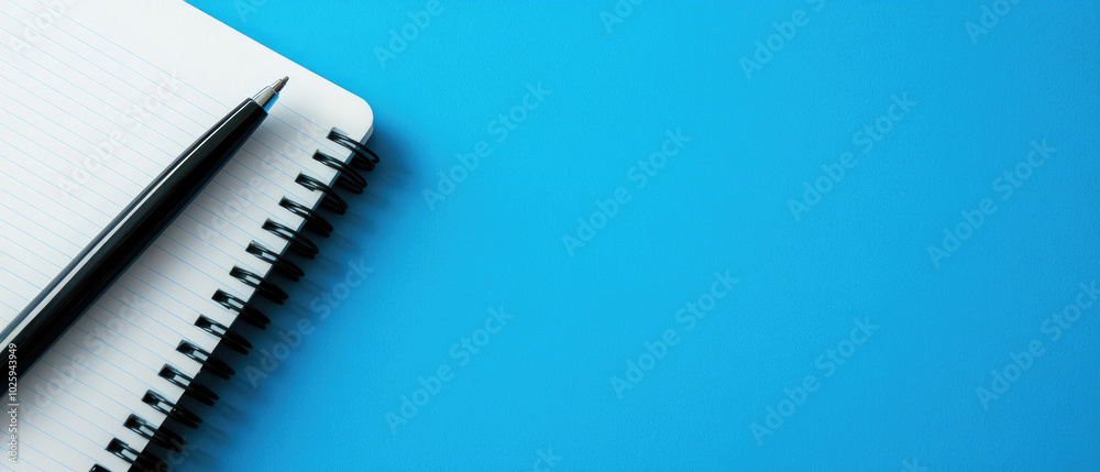 Ultrawide Solid Light Blue Background With Notepad And Pen Isolated On ...