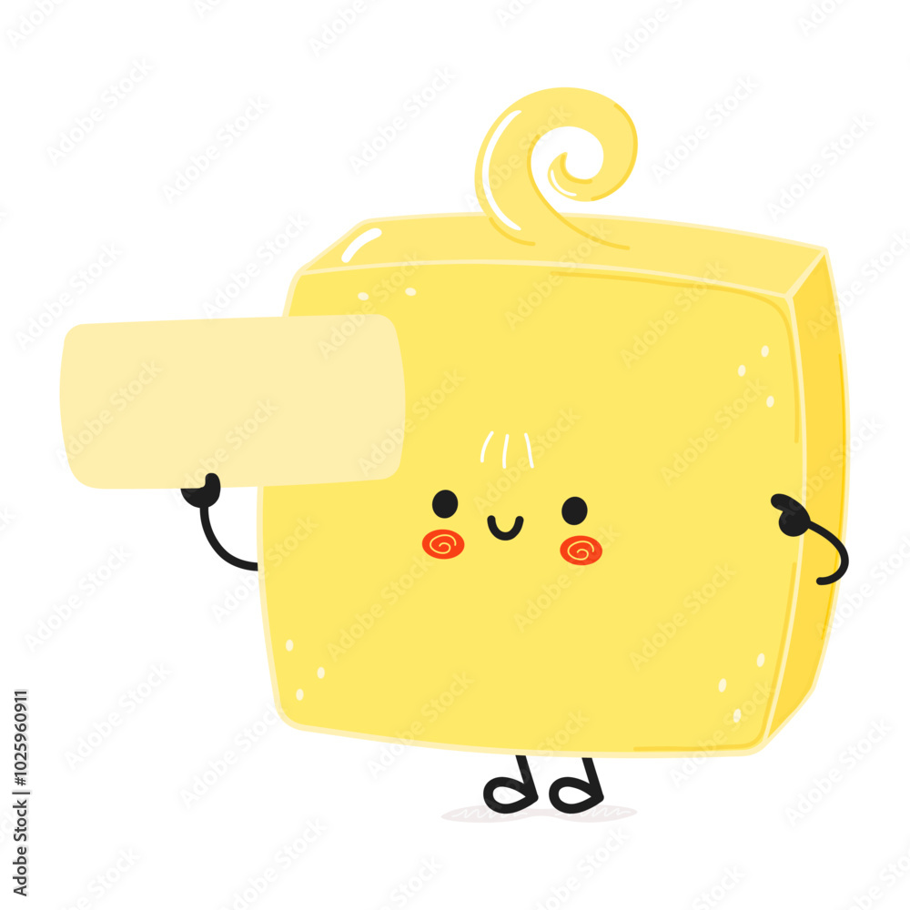 Cute funny Butter poster character. Vector hand drawn cartoon kawaii ...