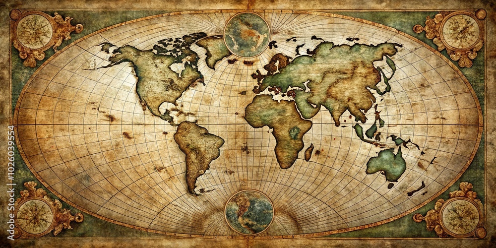 Vintage Flat Earth Map with Copy Space for Educational Use and ...