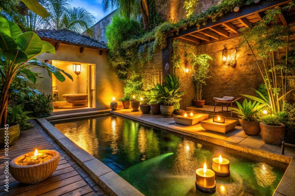 Experience a peaceful green spa with natural features, creating a ...