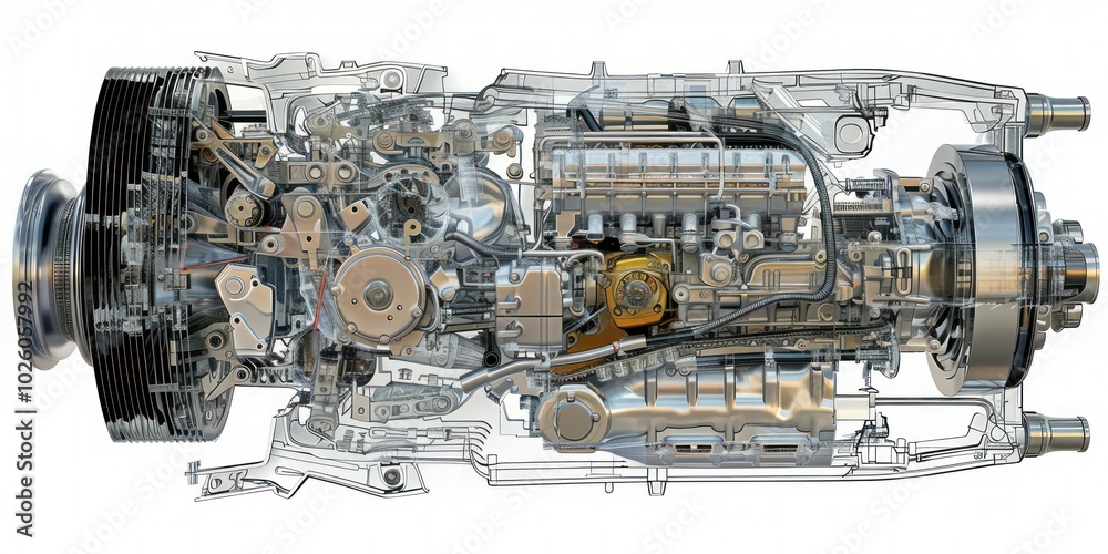 Detailed exploded view diagram of a car engine. Stock Photo | Adobe Stock