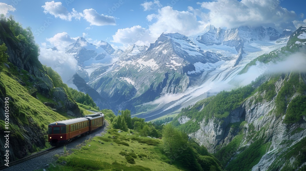Scenic Train Ride Through the Swiss Alps Stock Illustration | Adobe Stock