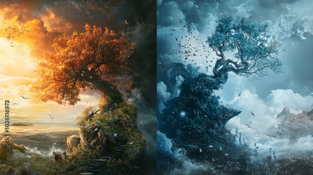 Combine the elements of the two images into one cohesive design Stock ...