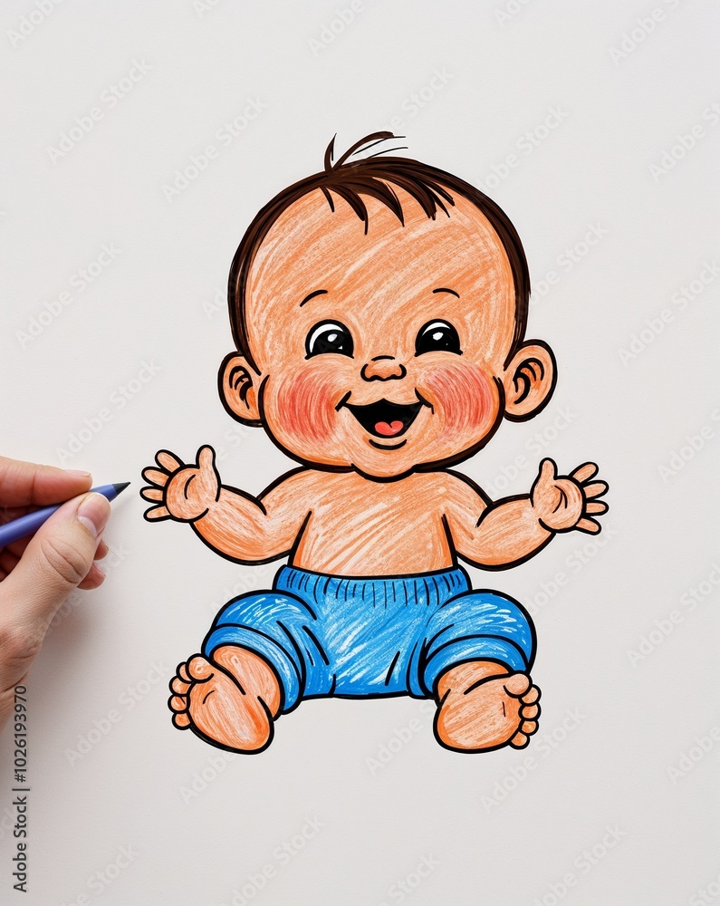 hand drawing happy baby clipart on plain white background Stock Photo ...